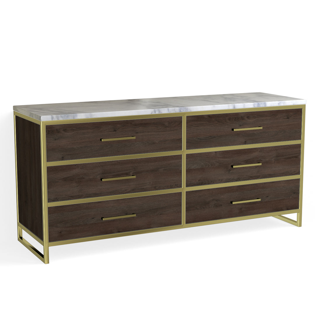Winston 6 Drawer Dresser-Satin Brass and Ashlin – The Furniture Guild